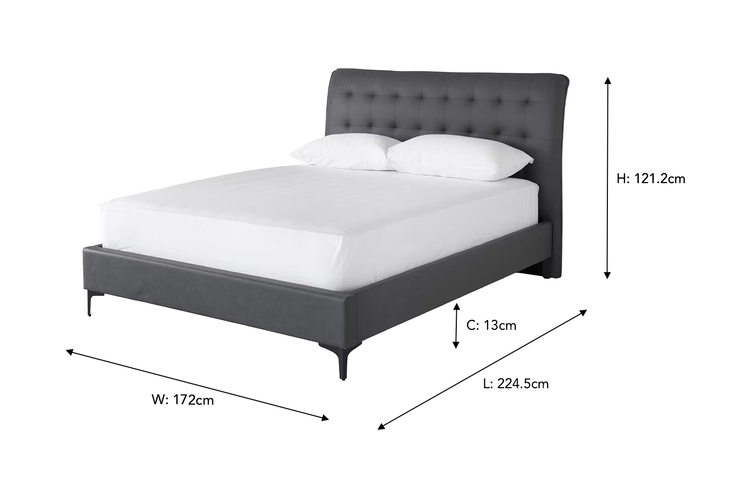 Lewis Bed Frame | Vegan Leather | King | 5ft | Anthricite | Ireland