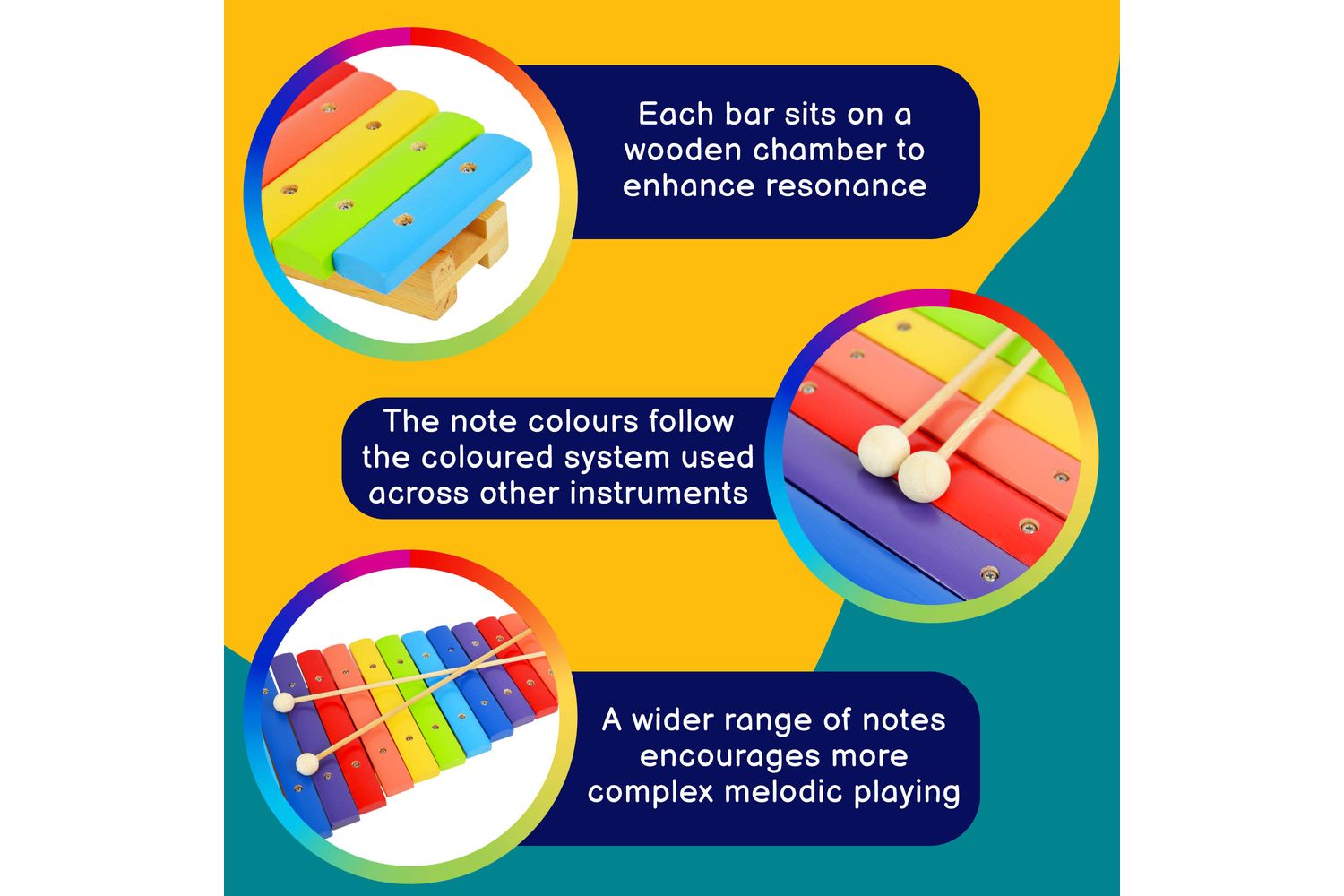 A-star 15 Note Rainbow Xylophone With Beaters | Wooden Xylophone | Full ...