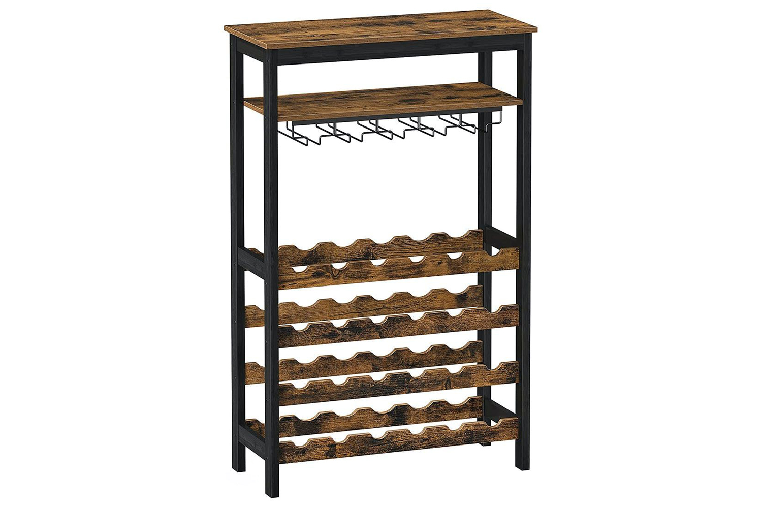 Songmics Industrial Wine Rack with Glass Holder | Rustic Brown & Black ...