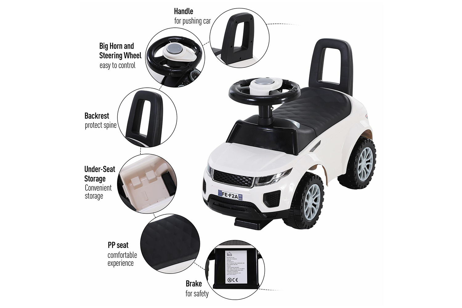 Homcom 370-083WT Kids Sliding Car | White | Ireland