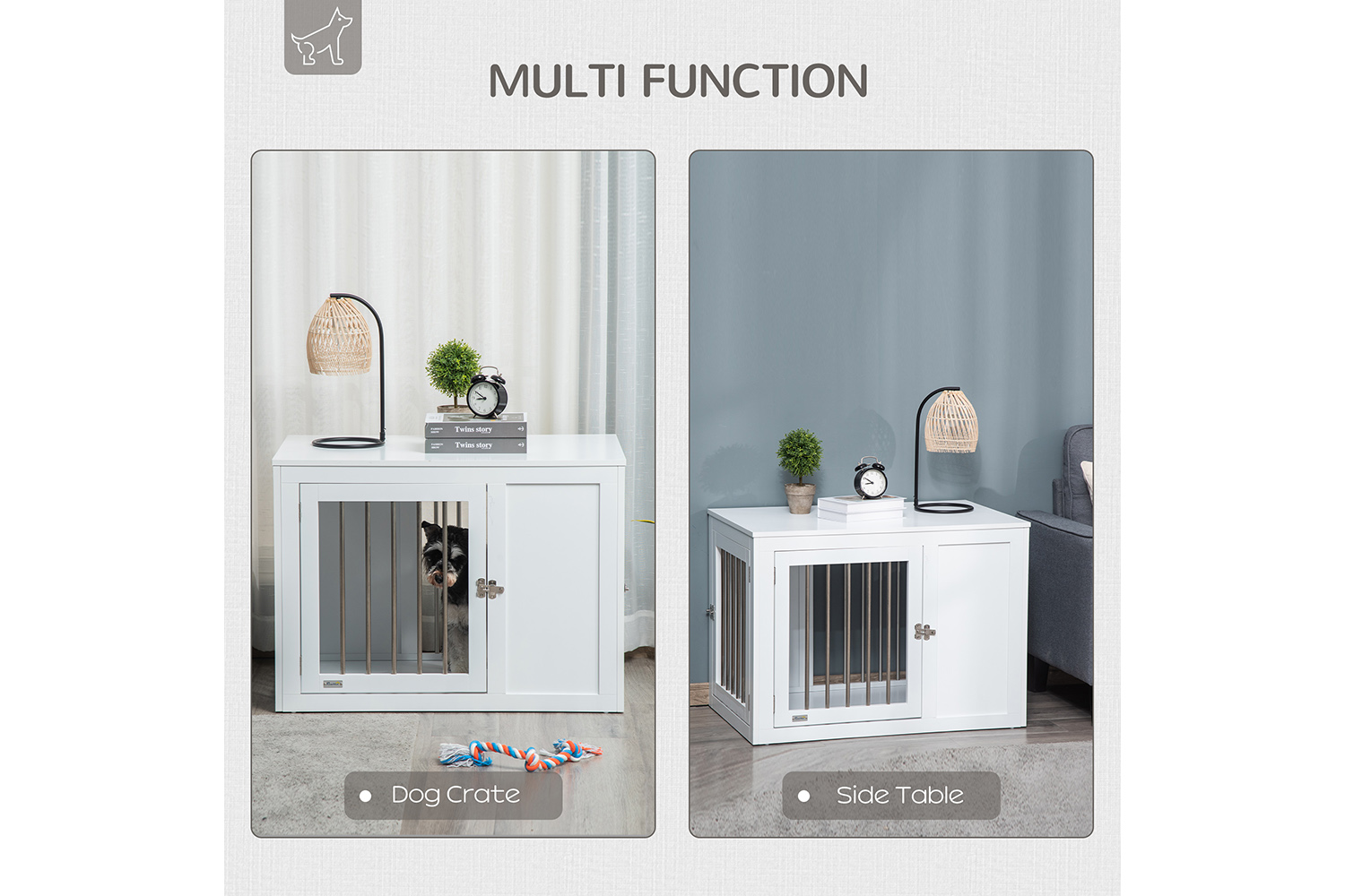 PawHut D02-082WT Two-In-One Dog Cage for Medium Dogs | White | Ireland