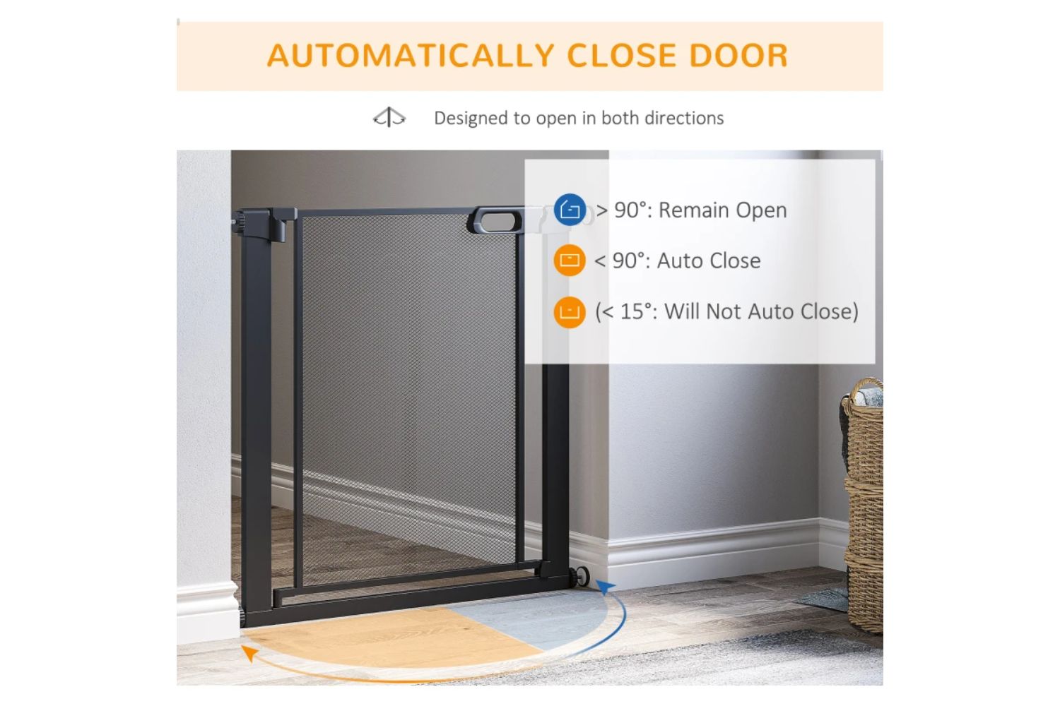 PawHut Dog Safety Gate with Automatic Closing Door | Black | Ireland
