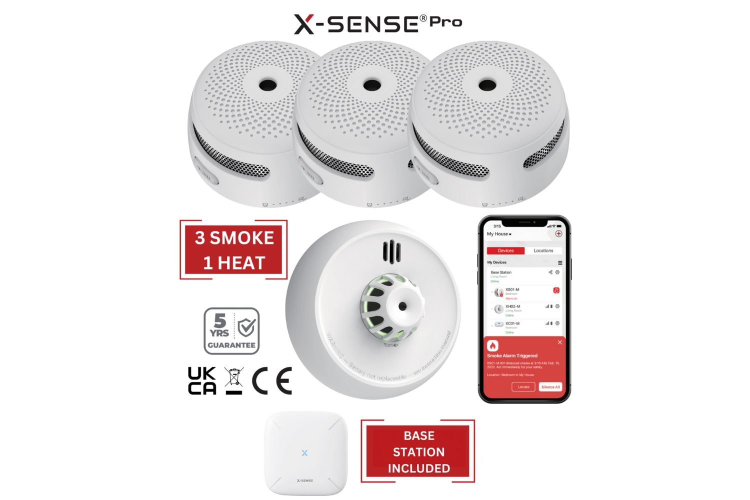 X-Sense Smart Smoke Detectors & Heat Alarms with Base Station | 3 Smoke ...