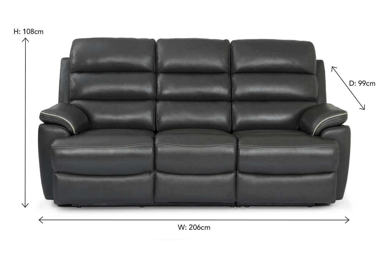 Alec 3 Seater Sofa | Power Headrest Recliner | Trim | Black | Ireland