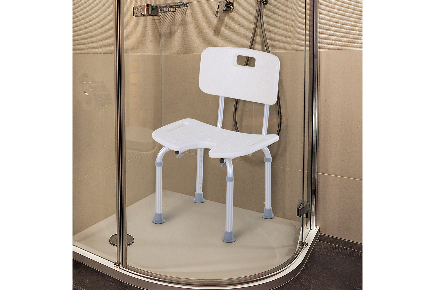 Homcom Height Adjustable Spa Shower Chair | White/Silver | Ireland