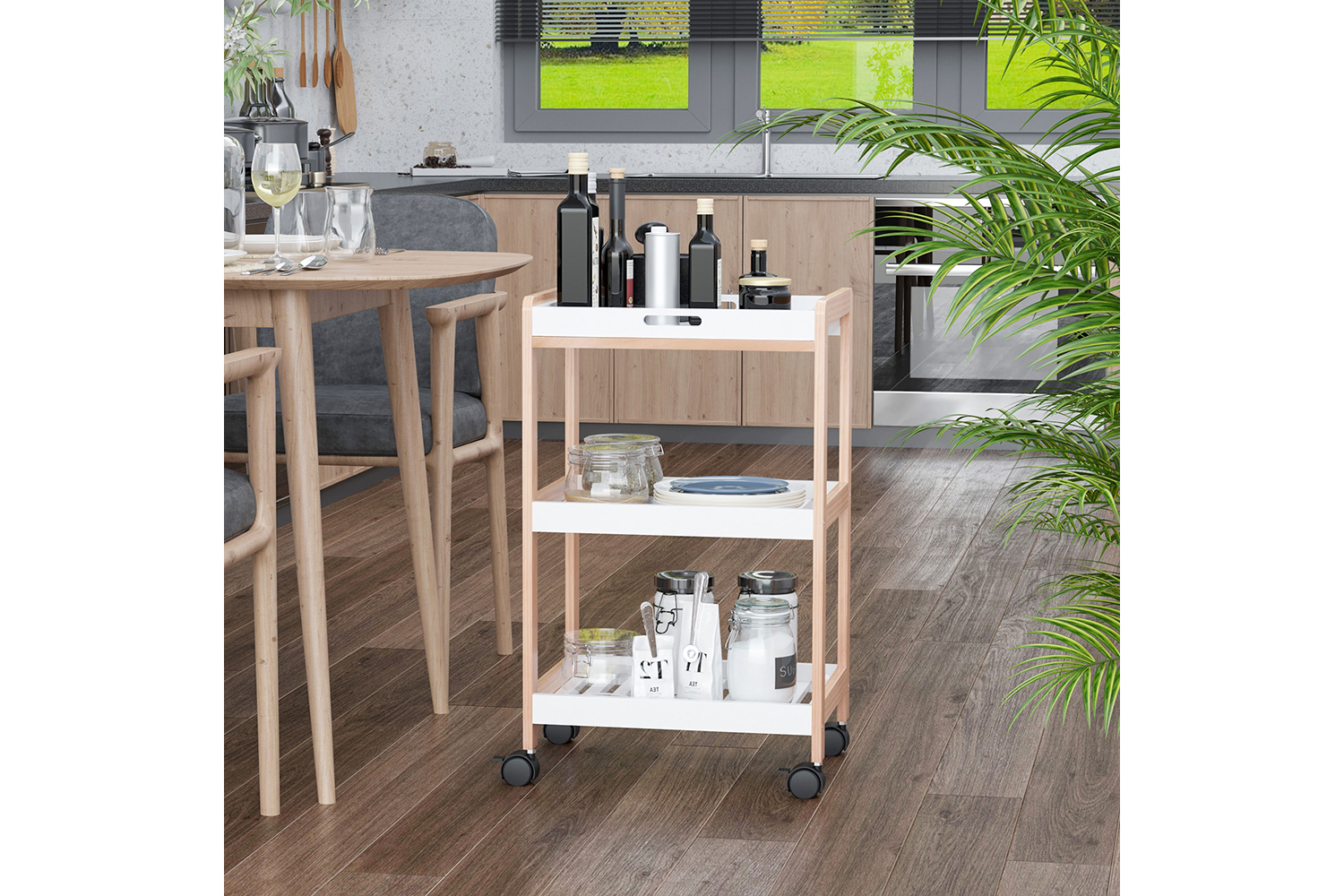 Homcom Mobile Kitchen Trolley Cart | White/Natural | Ireland