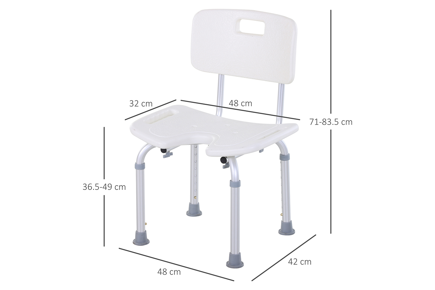 Homcom Height Adjustable Spa Shower Chair | White/Silver | Ireland