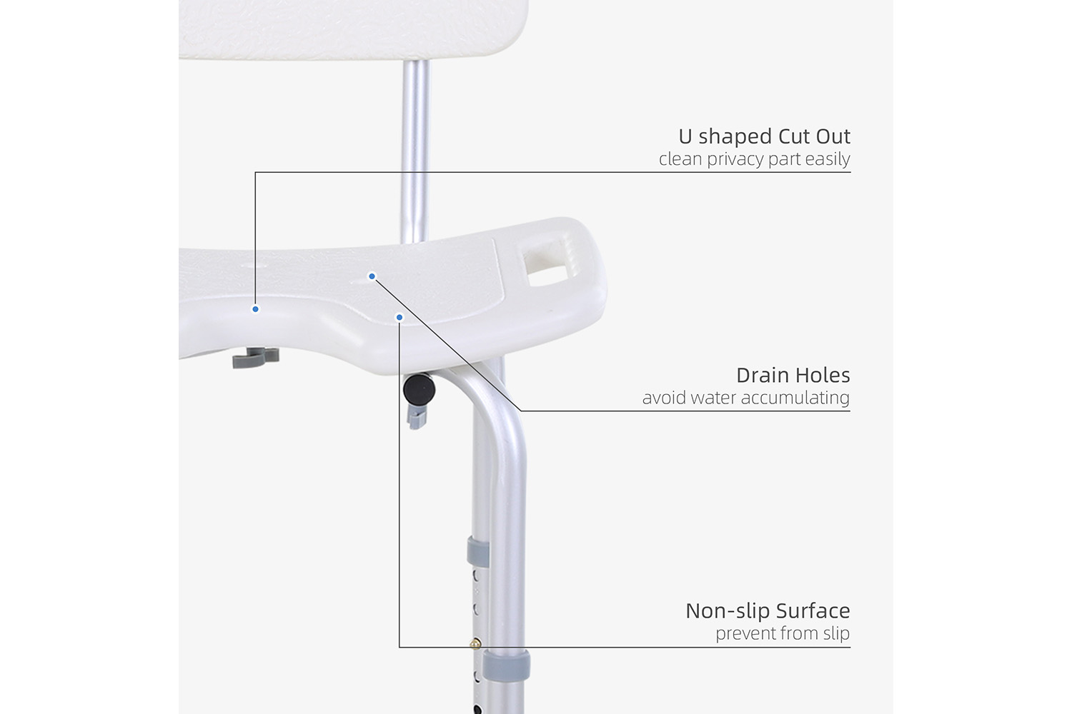 Homcom Height Adjustable Spa Shower Chair | White/Silver | Ireland