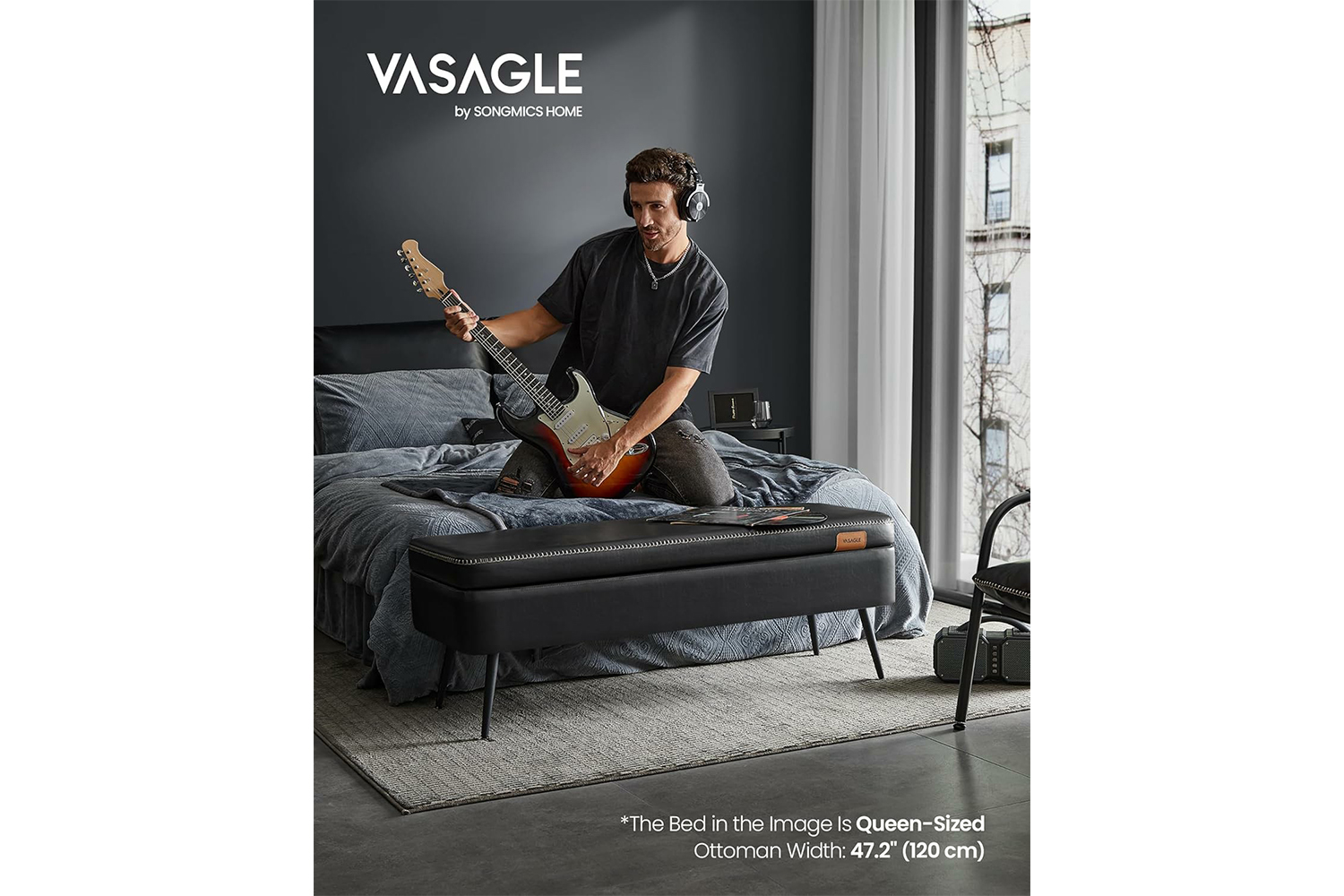 Vasagle EKHO Collection Ottoman Bench | Ink Black | Ireland