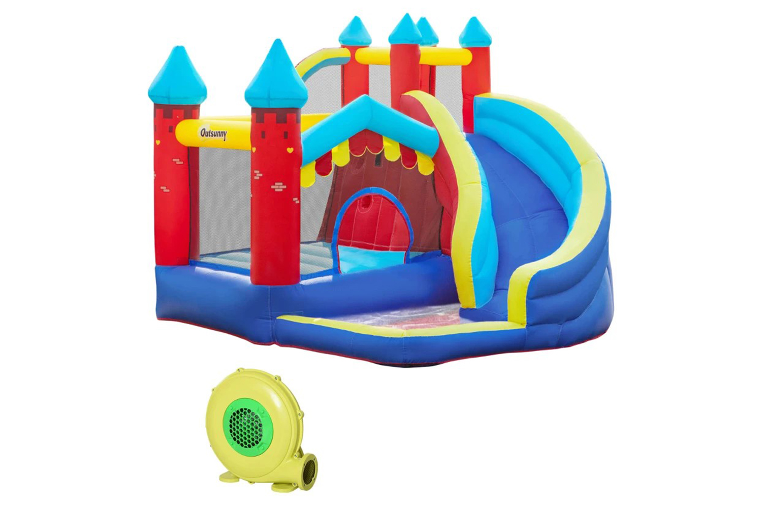 Outsunny Kids Bouncy Castle with Slide Pool Trampoline Climbing Wall ...