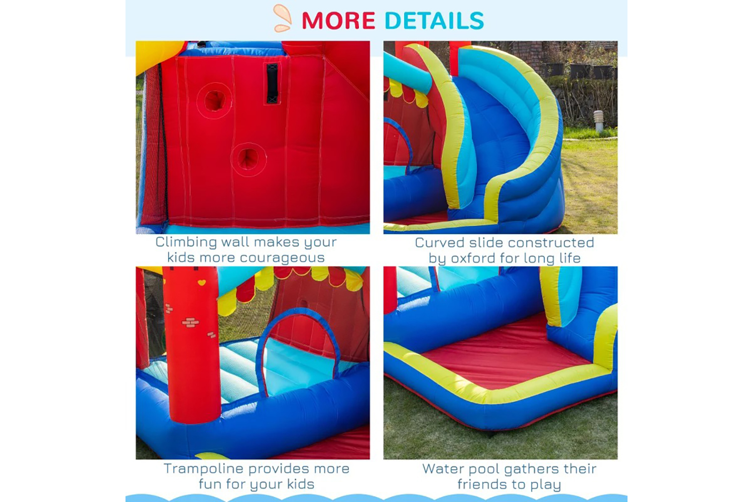 Outsunny Kids Bouncy Castle with Slide Pool Trampoline Climbing Wall ...