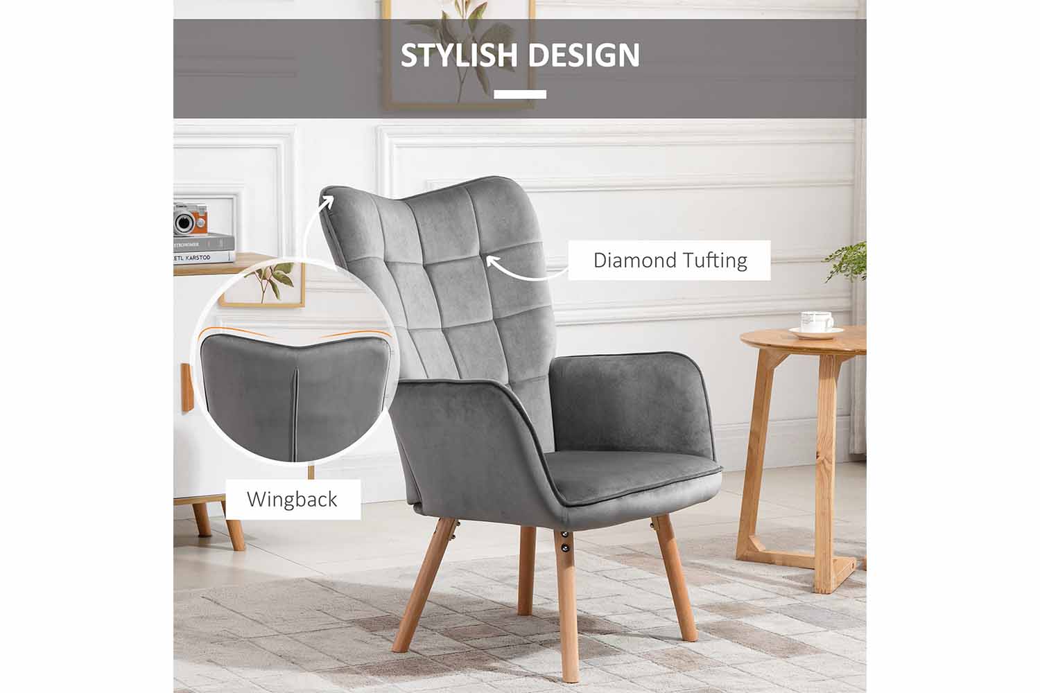 Homcom Wingback Accent Chair | Grey | Ireland