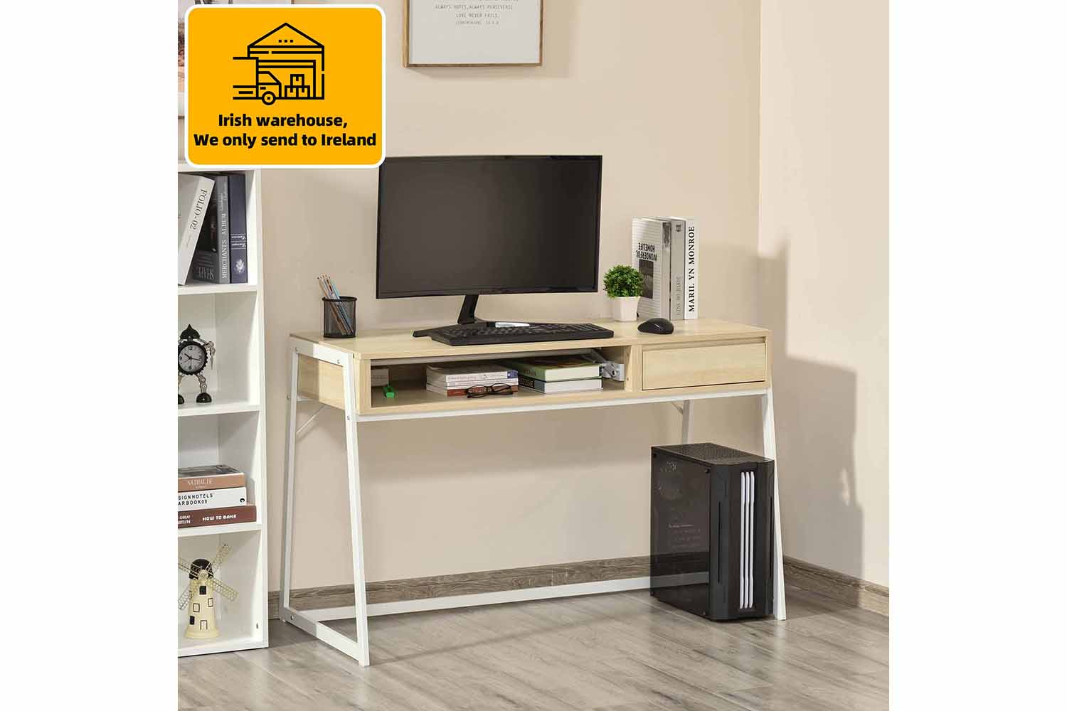 Homcom Compact Computer Desk | Natural/White | Ireland