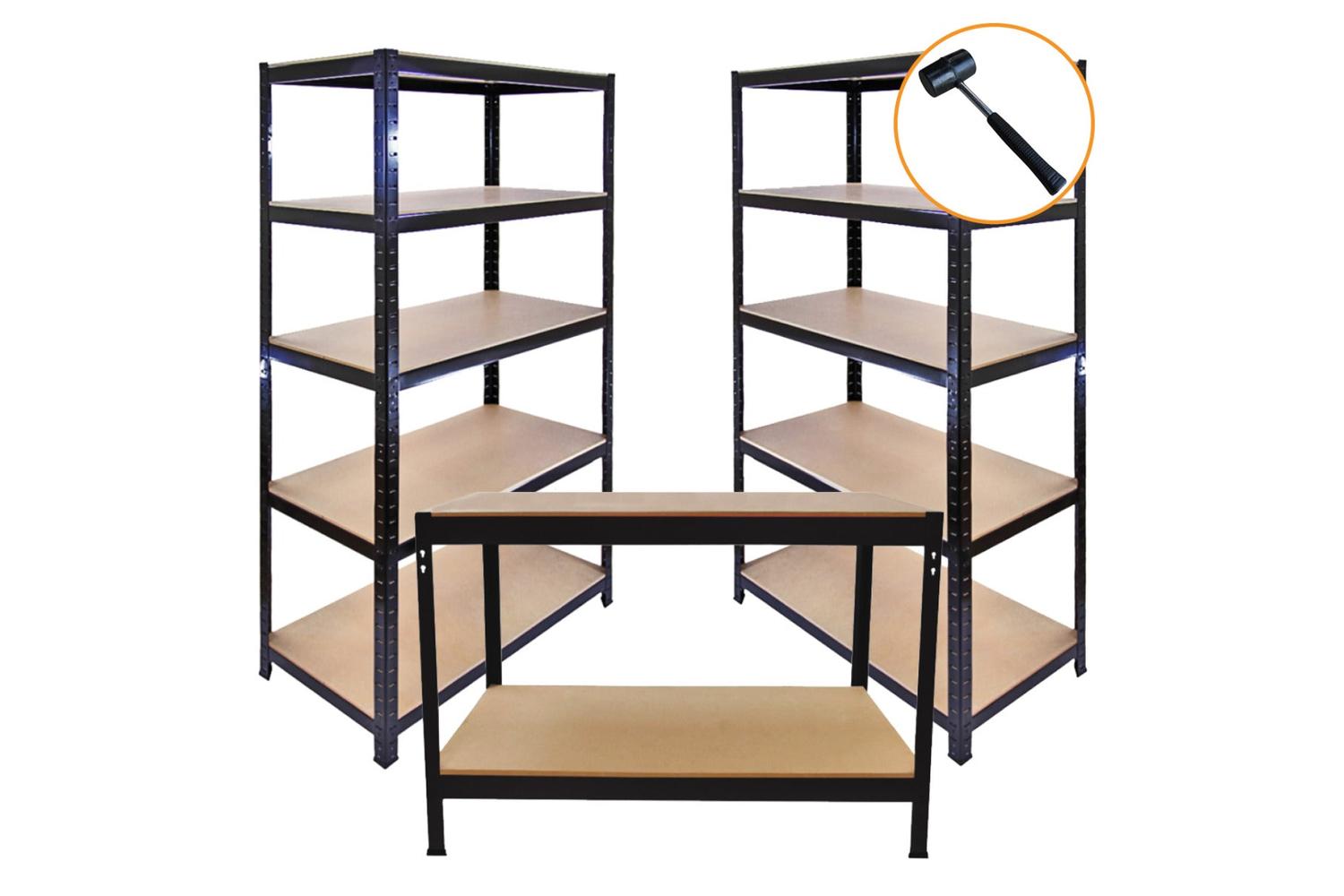 Monstershop 3 X 90cm T-Rax Metal Racking Units & Workbench | Black ...
